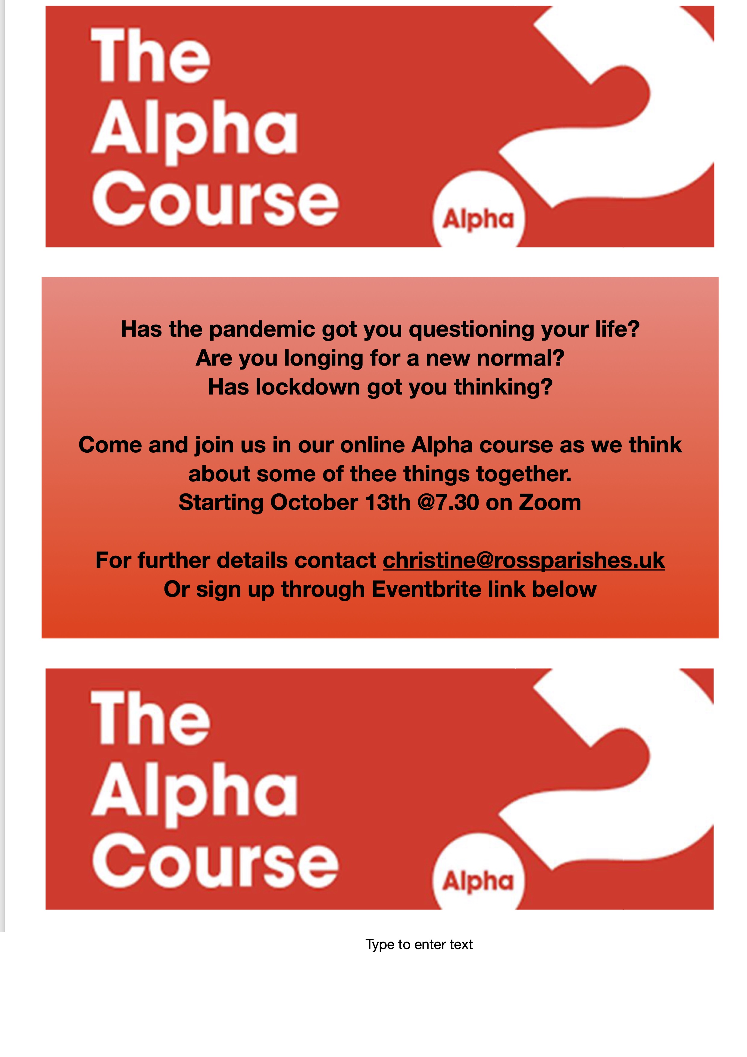 Alpha is back – virtually! – The Ross Parishes: Ross-on-Wye, Walford ...